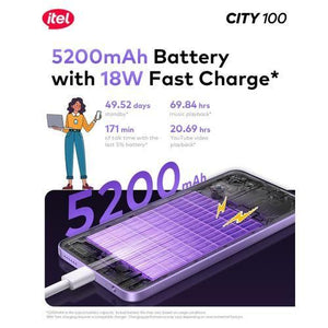 itel City 100 Slim Design 5200mAh 128/4+6gb Drop Resistant